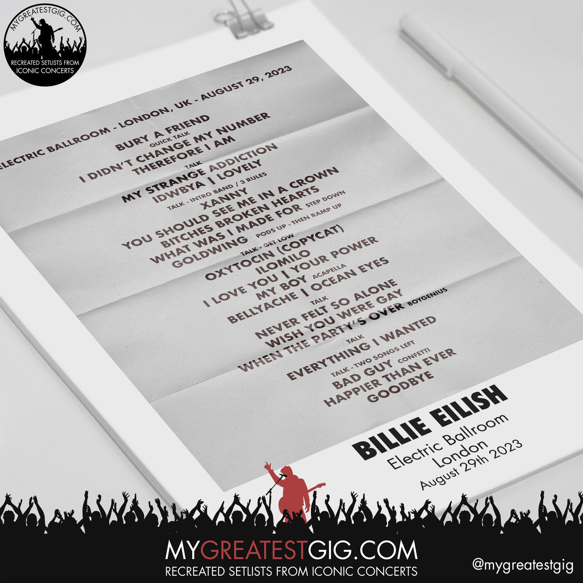 Billie Eilish - London - August 29th 2023 Recreated Setlist Poster – My ...