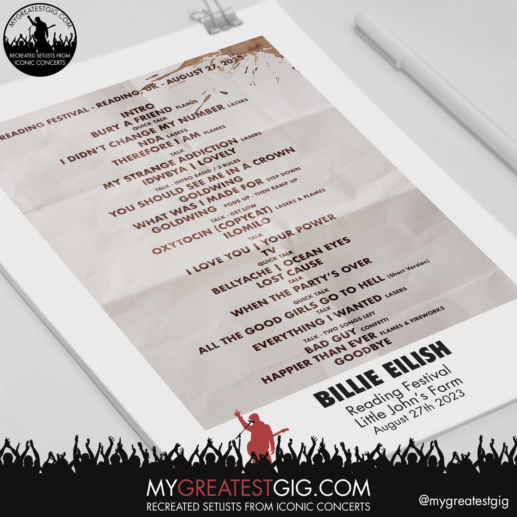 Billie Eilish - Reading Festival - August 27th 2023 Recreated Setlist ...