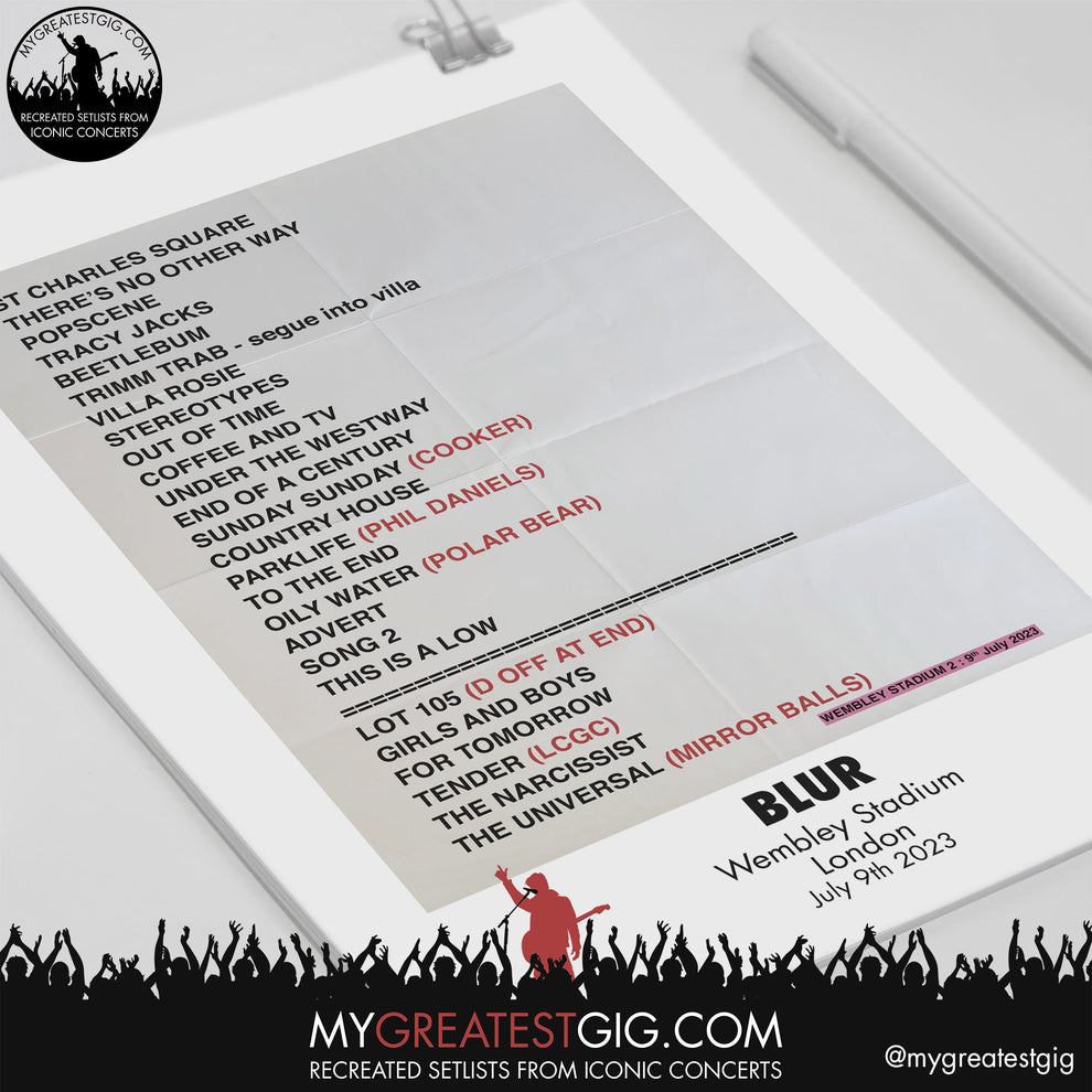 Blur - Wembley - July 9th 2023 Recreated Setlist Poster – My Greatest Gig