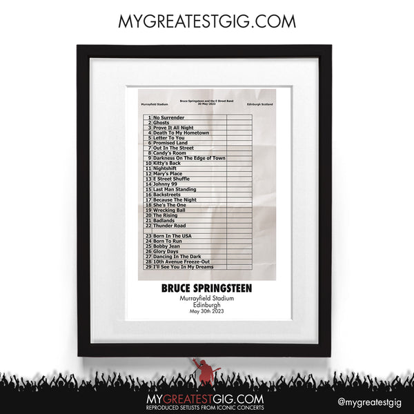 Bruce Springsteen - Edinburgh - May 30th 2023 Recreated Setlist Poster ...