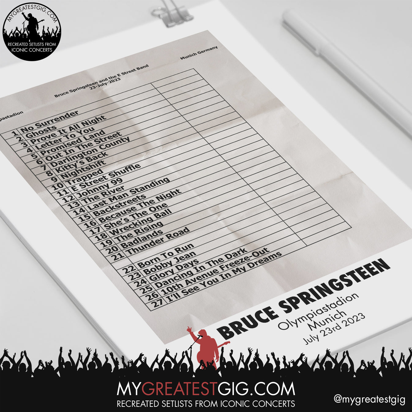 Bruce Springsteen - Munich - July 23rd 2023 Recreated Setlist Poster ...