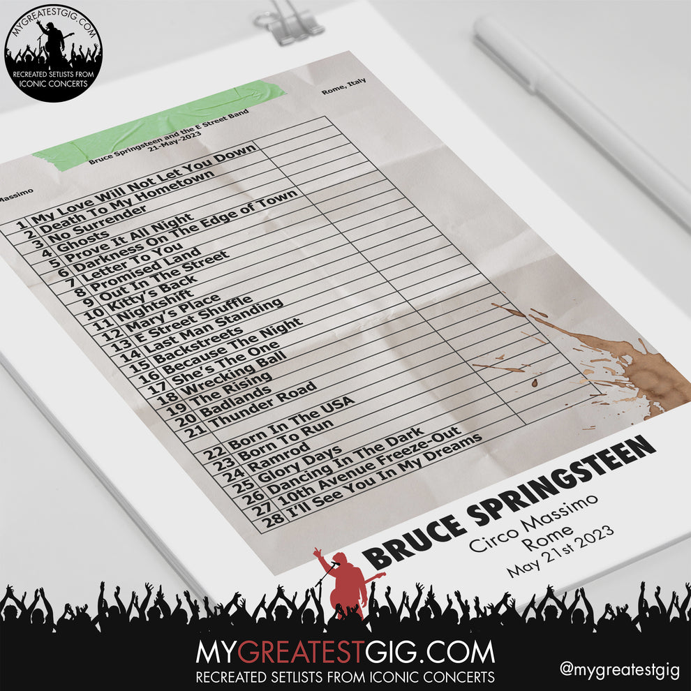 Bruce Springsteen - Rome - May 21st 2023 Recreated Setlist Poster – My ...