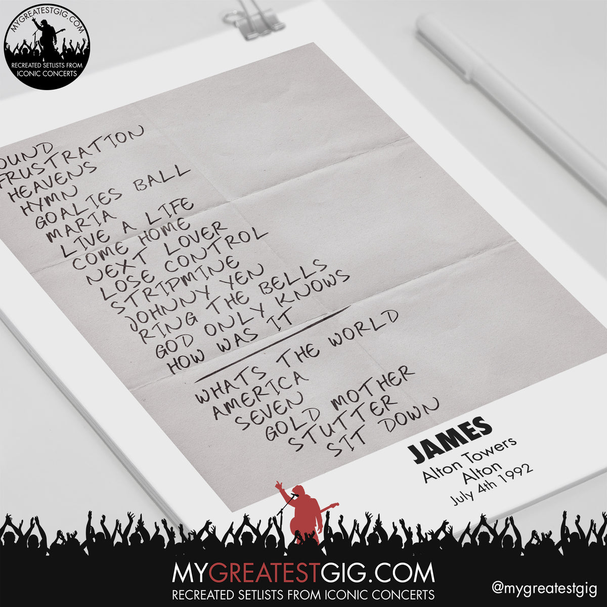 James - Alton Towers - July 4th 1992 Recreated Setlist Poster – My ...