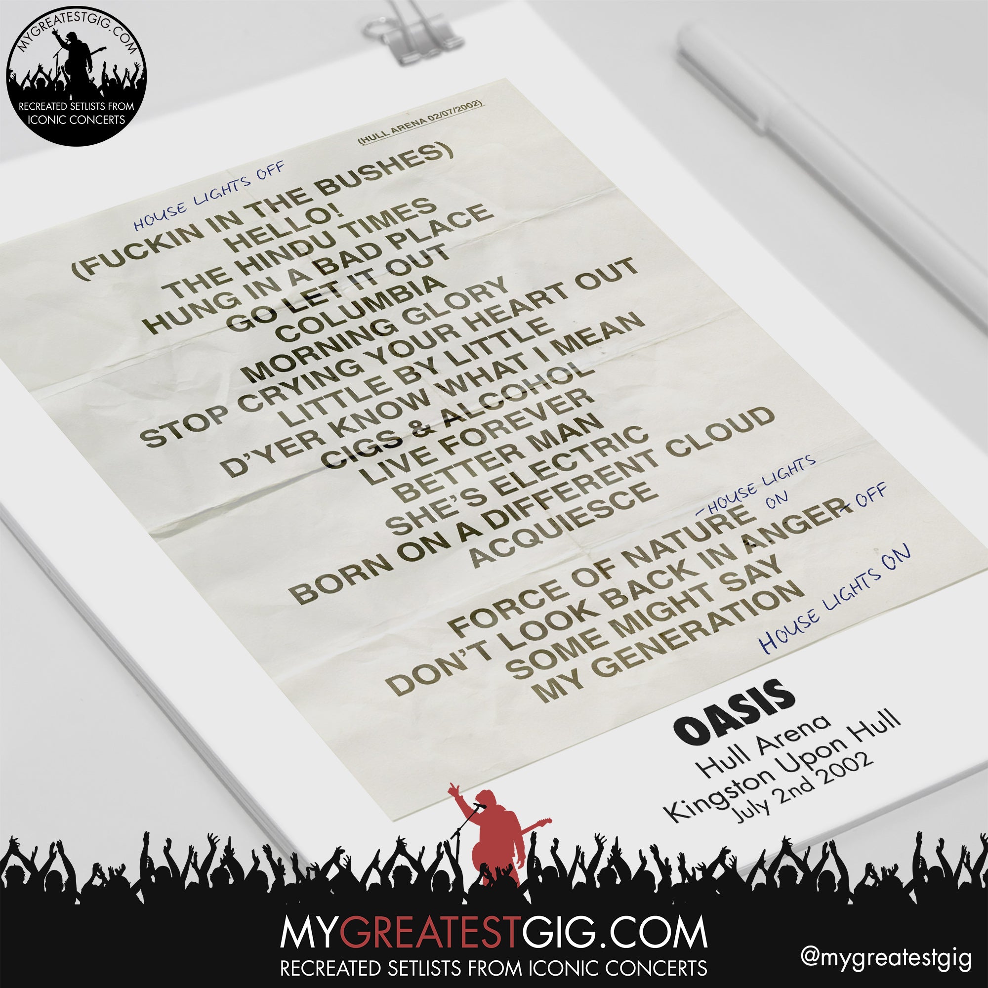 Oasis - Hull - July 2nd 2002 Recreated Setlist Poster – My Greatest Gig