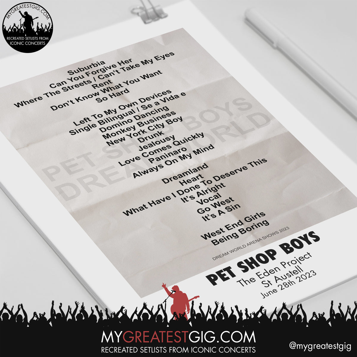 Pet Shop Boys - Eden Project - June 28th 2023 Recreated Setlist Poster ...