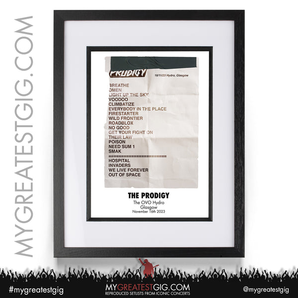 The Prodigy - Glasgow - November 16th 2023 Recreated Setlist Poster ...