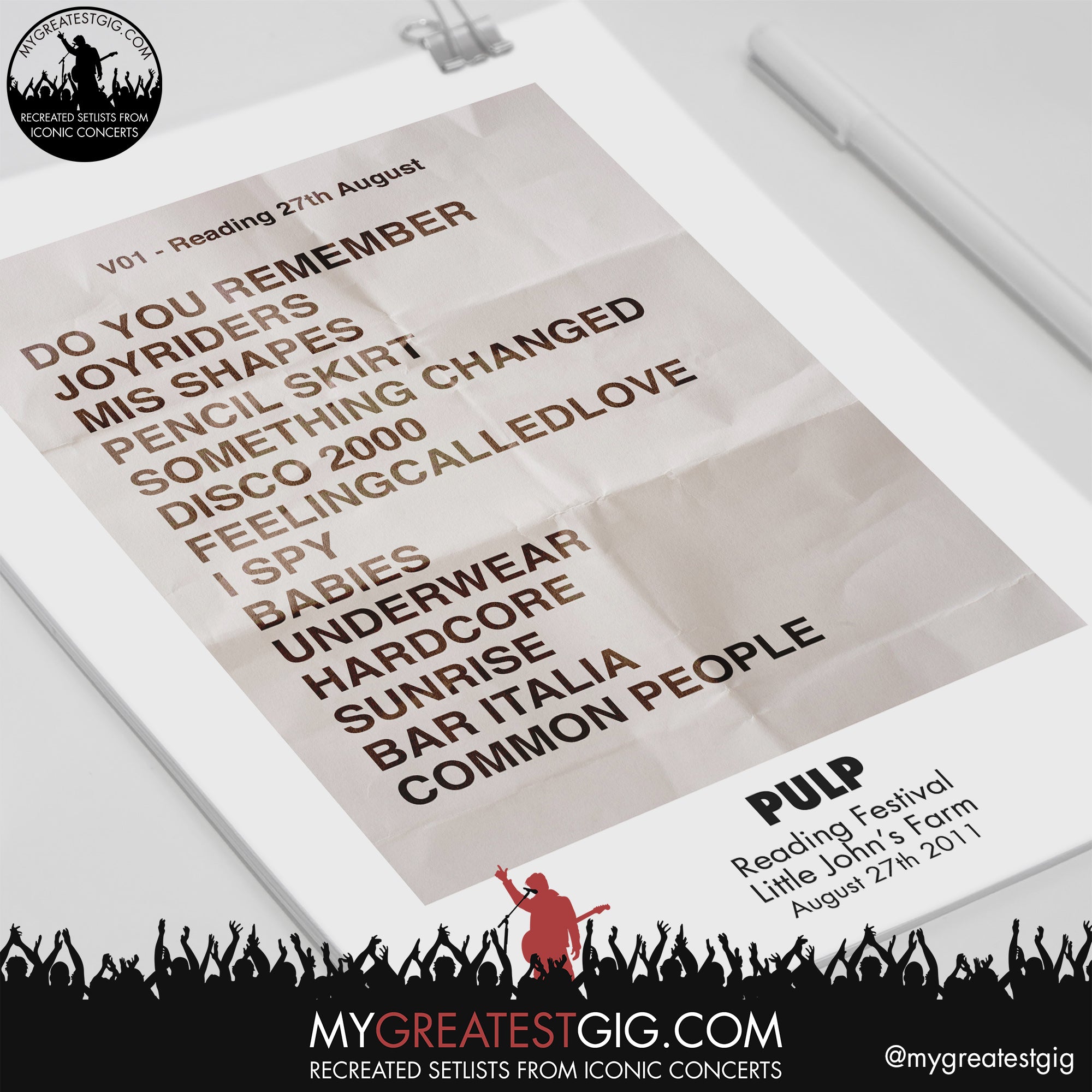 Pulp - London - August 27th 2011 Recreated Setlist Poster – My Greatest Gig