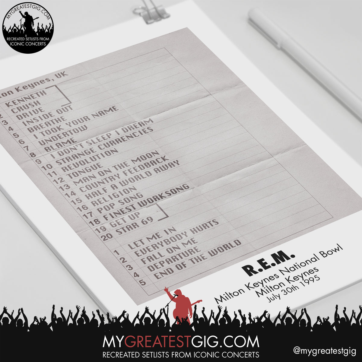 REM - Milton Keynes - Jul 30th 1995 Recreated Setlist Poster – My ...