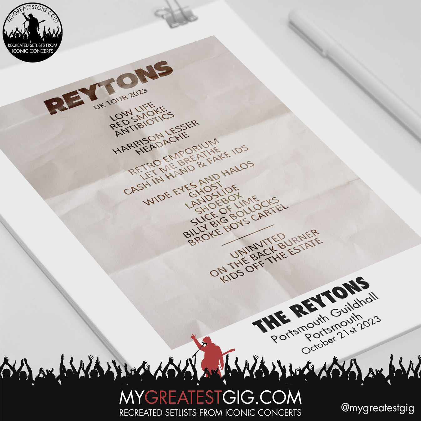 The Reytons - Portsmouth - October 21st 2023 Recreated Setlist Poster ...