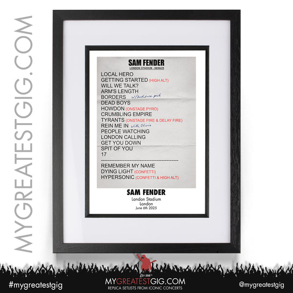 Sam Fender - People Watching Tour 2025 - Replica Setlist Posters – My ...