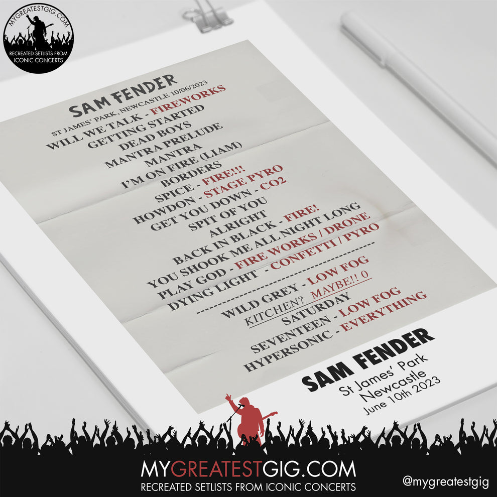 Sam Fender - Newcastle - June 10th 2023 Recreated Setlist Poster – My ...