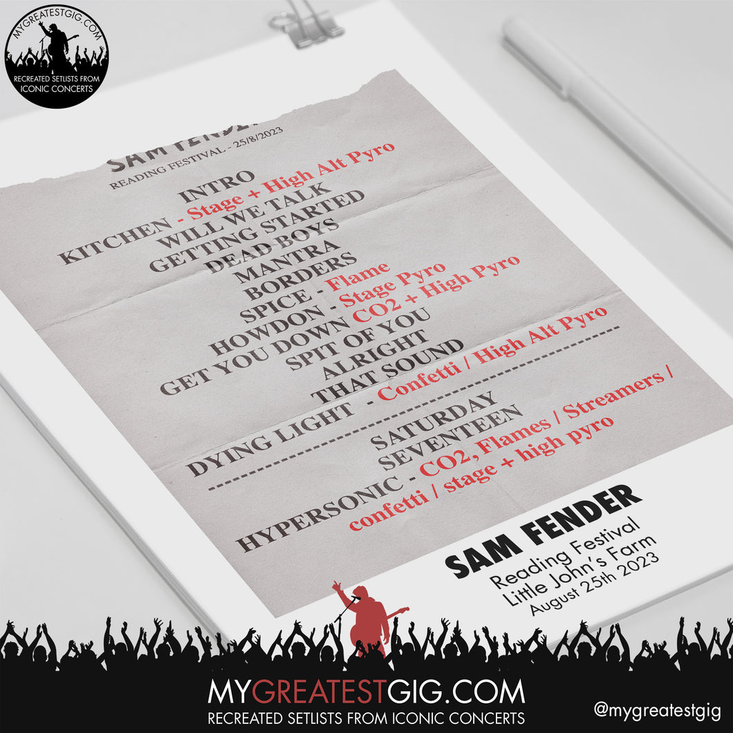 Sam Fender - Reading Festival - August 25th 2023 Recreated Setlist Pos ...