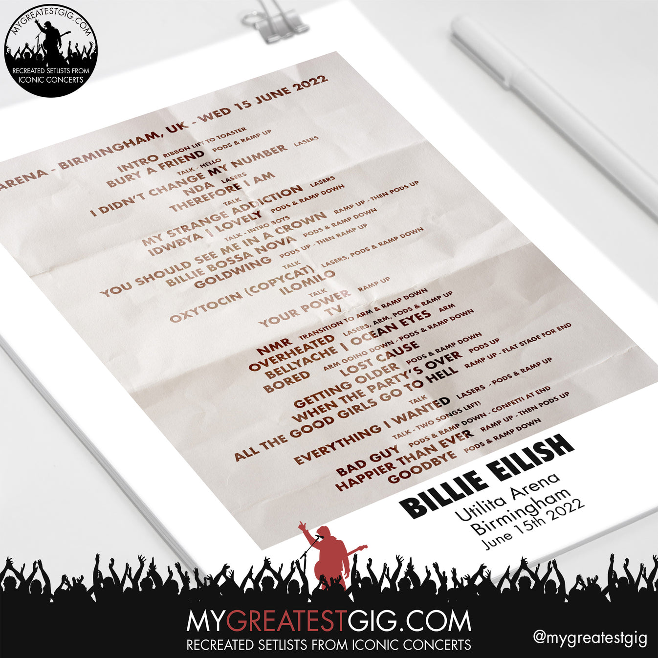 Billie Eilish - Birmingham - Jun 15th 2022 Recreated Setlist Poster ...