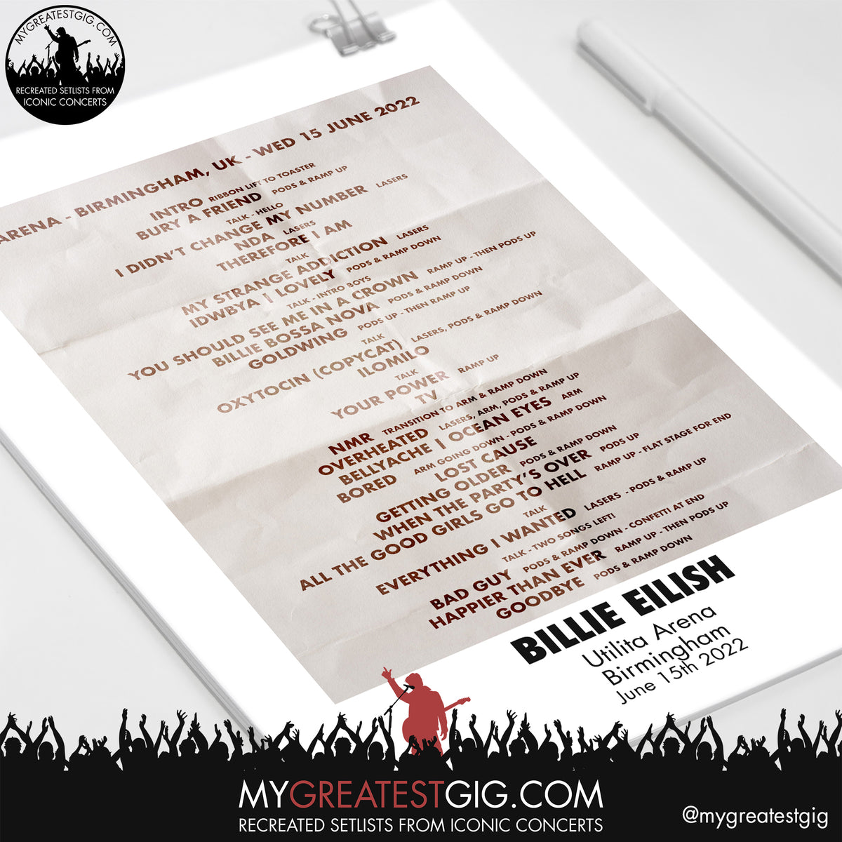 Billie Eilish - Birmingham - Jun 15th 2022 Recreated Setlist Poster ...