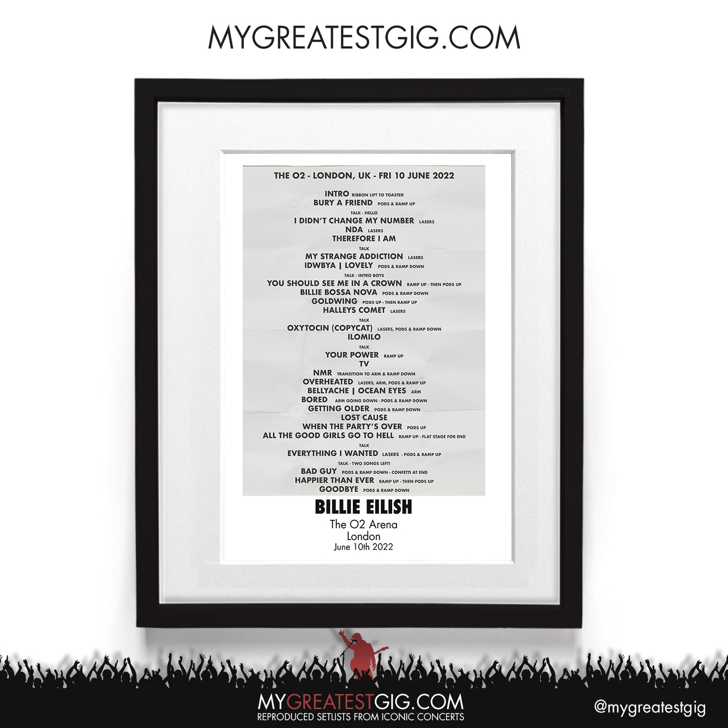 Billie Eilish - Glasgow - Jun 14th 2022 Recreated Setlist Poster – My ...