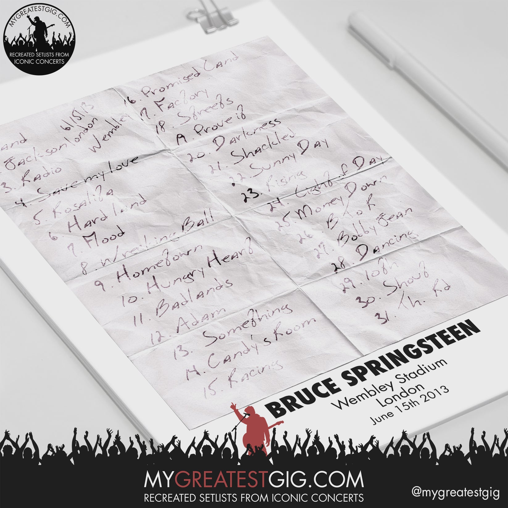 Bruce Springsteen - London - Jun 15th 2013 Recreated Setlist Poster ...