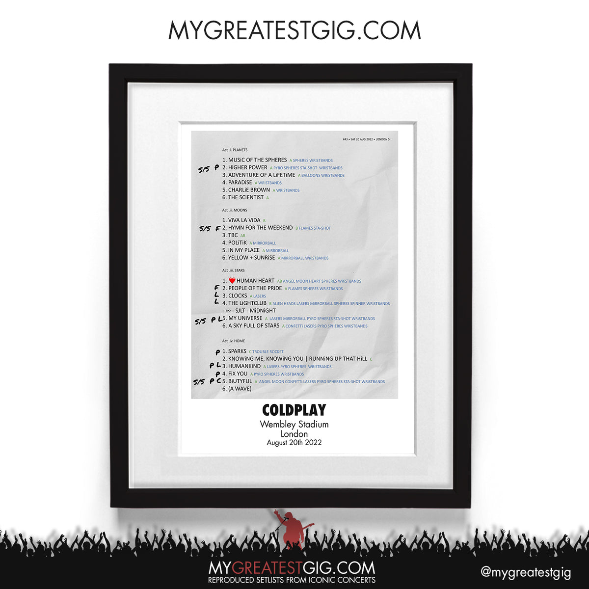 Coldplay - London - Aug 20th 2022 Recreated Setlist Poster – My ...