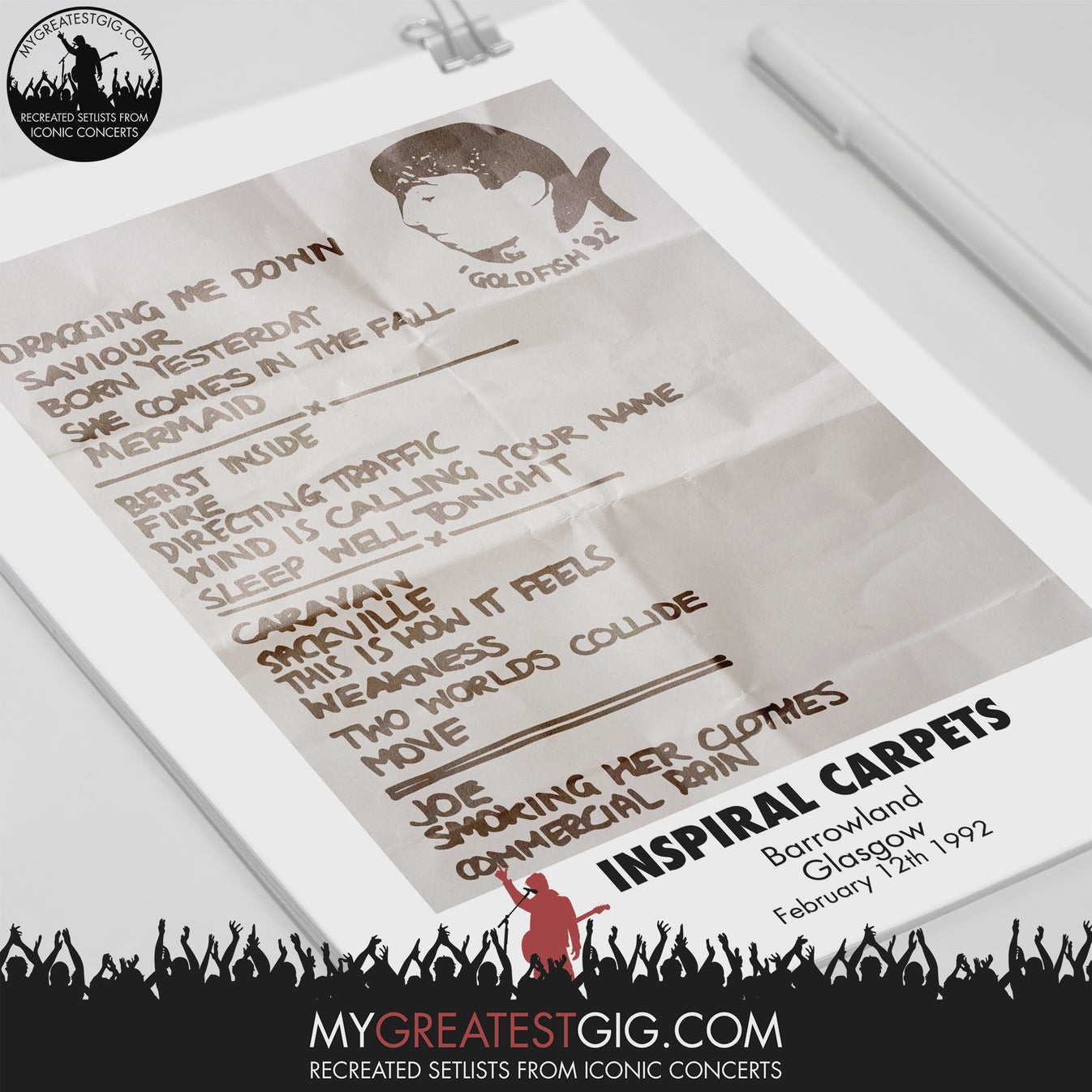 Inspiral Carpets - Glasgow - Feb 12th 1992 Recreated Set List Poster ...