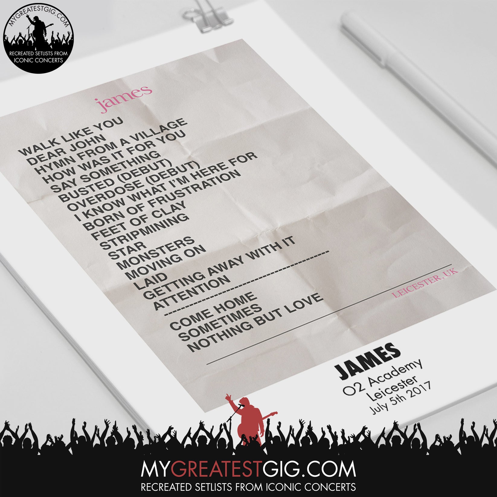 James - Leicester - Jul 5th 2017 Recreated Set List Poster – My ...