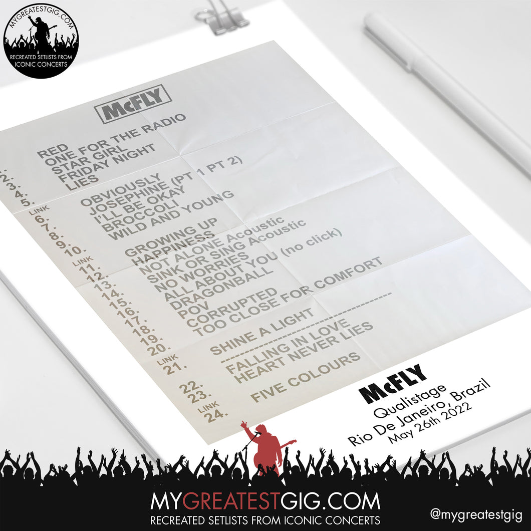 McFly - Brazil - May 26th 2022 Recreated Setlist Poster – My Greatest Gig