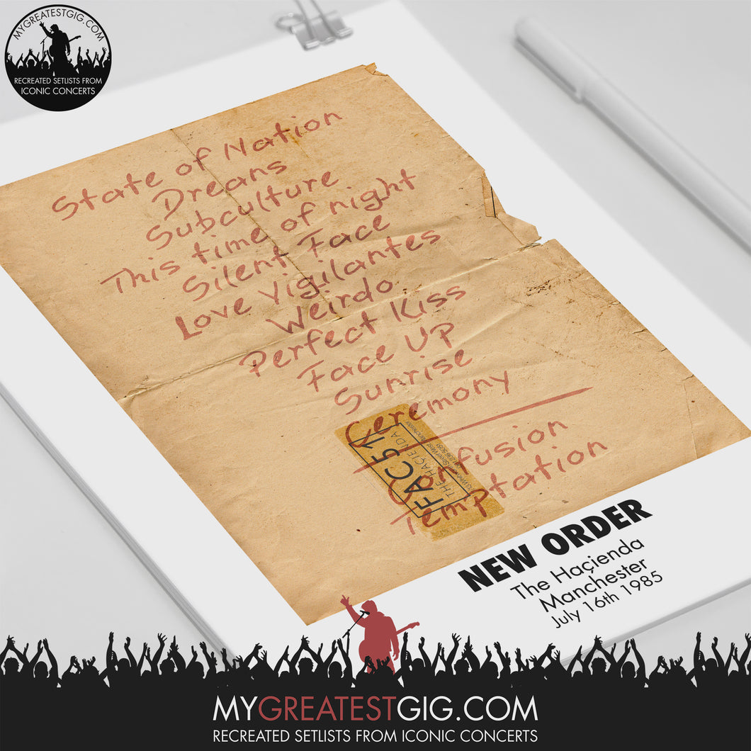 New Order - Manchester - Jul 16th 1985 Recreated Set List Poster – My ...