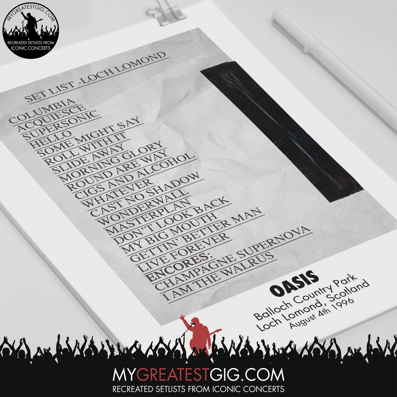 Oasis - Loch Lomond - Aug 4th 1996 Recreated Set List Poster – My ...