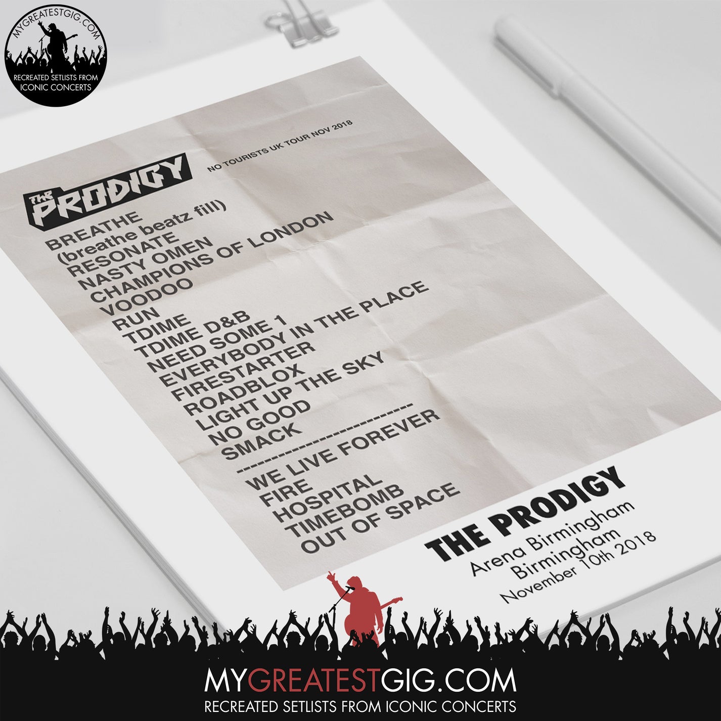 Prodigy - Birmingham - Nov 10th 2018 Recreated Set List Poster – My ...