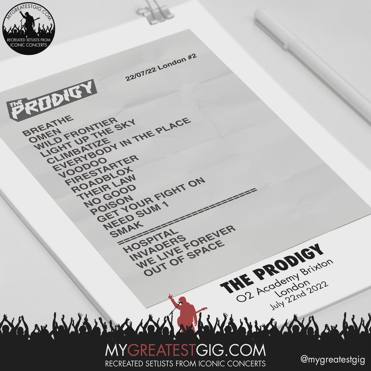Prodigy - London - Jul 22nd 2022 Recreated Setlist Poster – My Greatest Gig