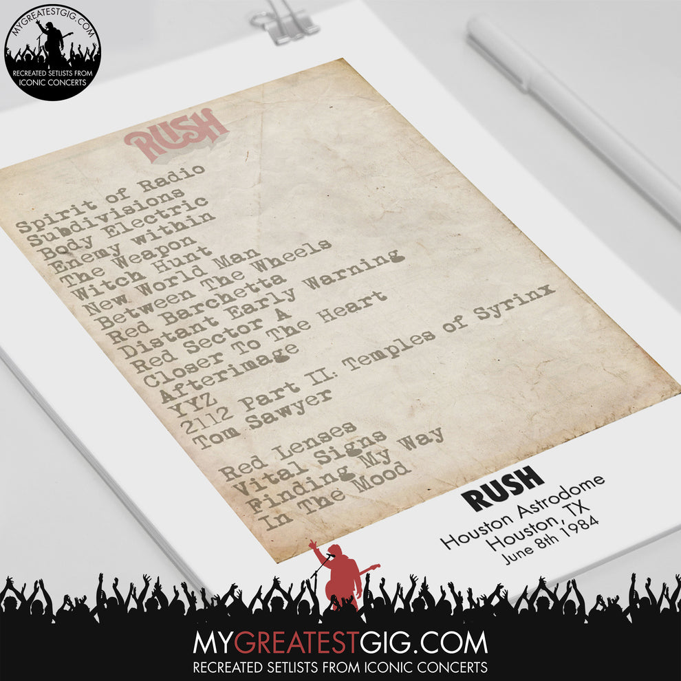 Rush - Houston - Jun 8th 1984 Recreated Set List Poster – My Greatest Gig