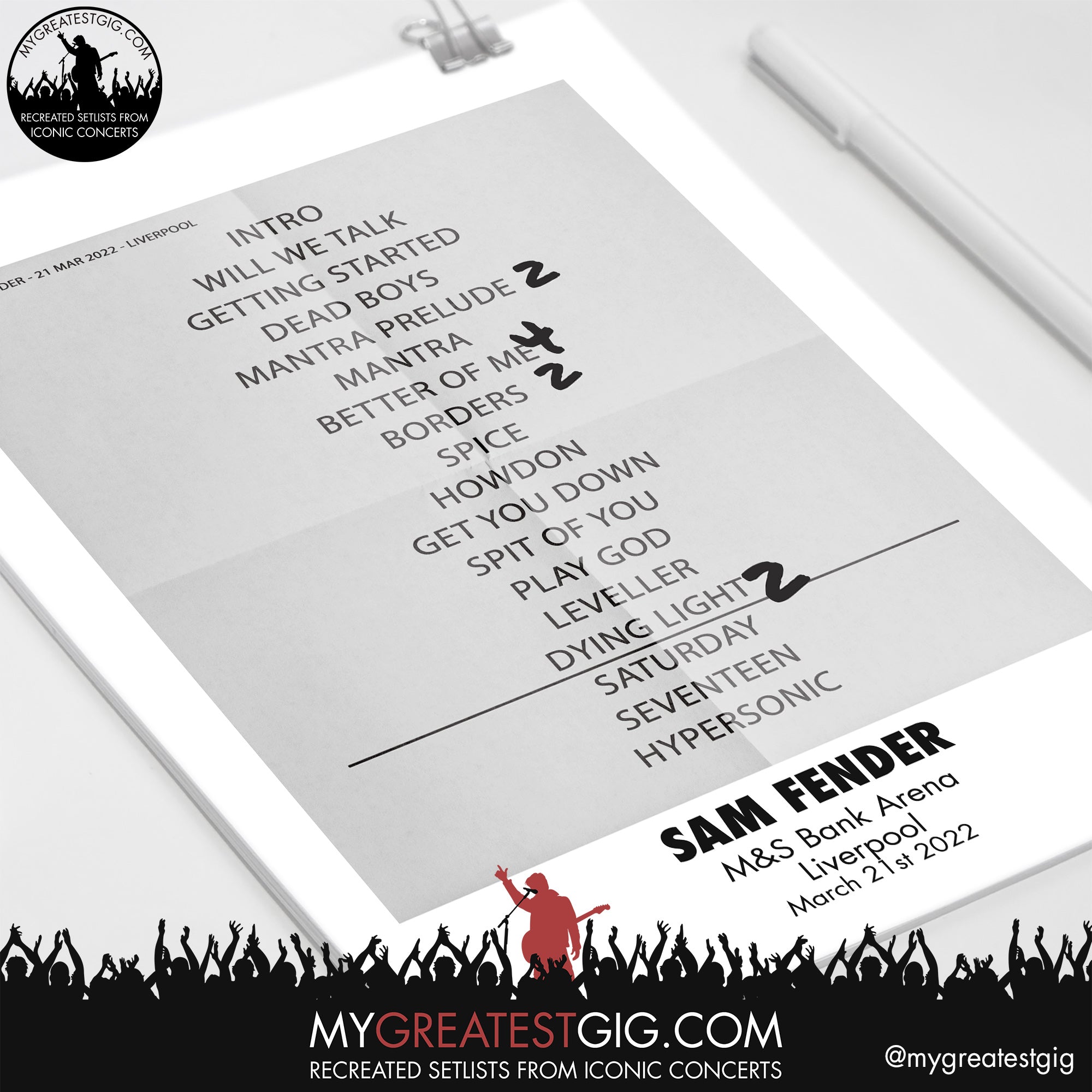 Sam Fender - Liverpool - Mar 21st 2022 Recreated Setlist Poster – My ...