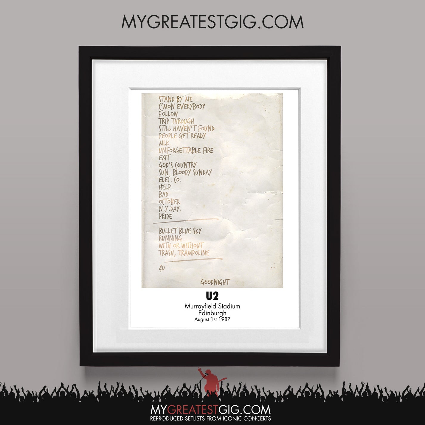 U2 - Edinburgh - Aug 1st 1987 Recreated Set List Poster – My Greatest Gig
